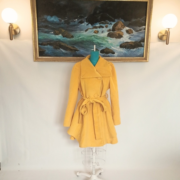 Jackets & Coats | 196s Bright Yellow Peacoat Sixties Mod Trench Wrap ...